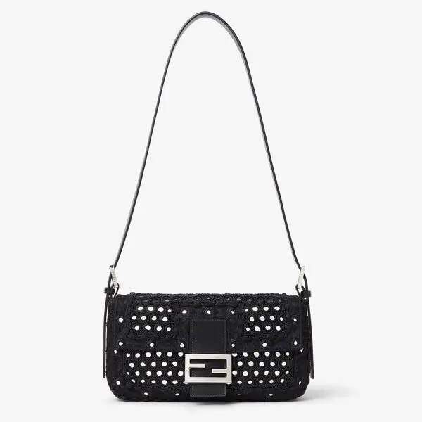 Fendi Baguette® 26424 Re Edition Bag With Black Embroidery And Mirrors
